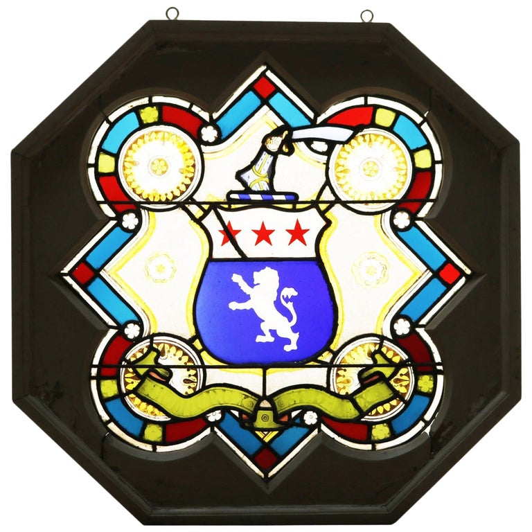 Stained Glass Antique Armorial Shield Panel For Sale at 1stDibs