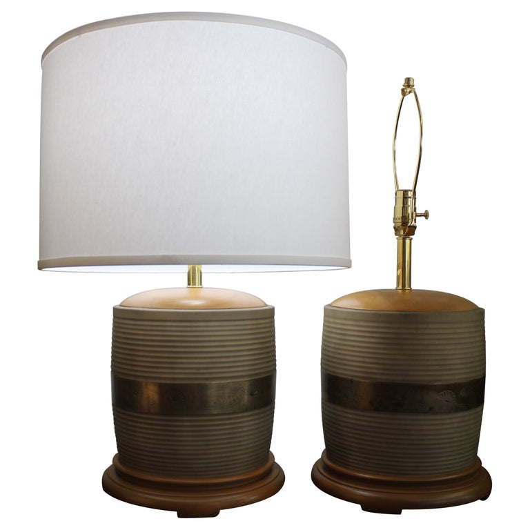Pair of Brass and Sterling Inlaid Lamps For Sale at 1stDibs