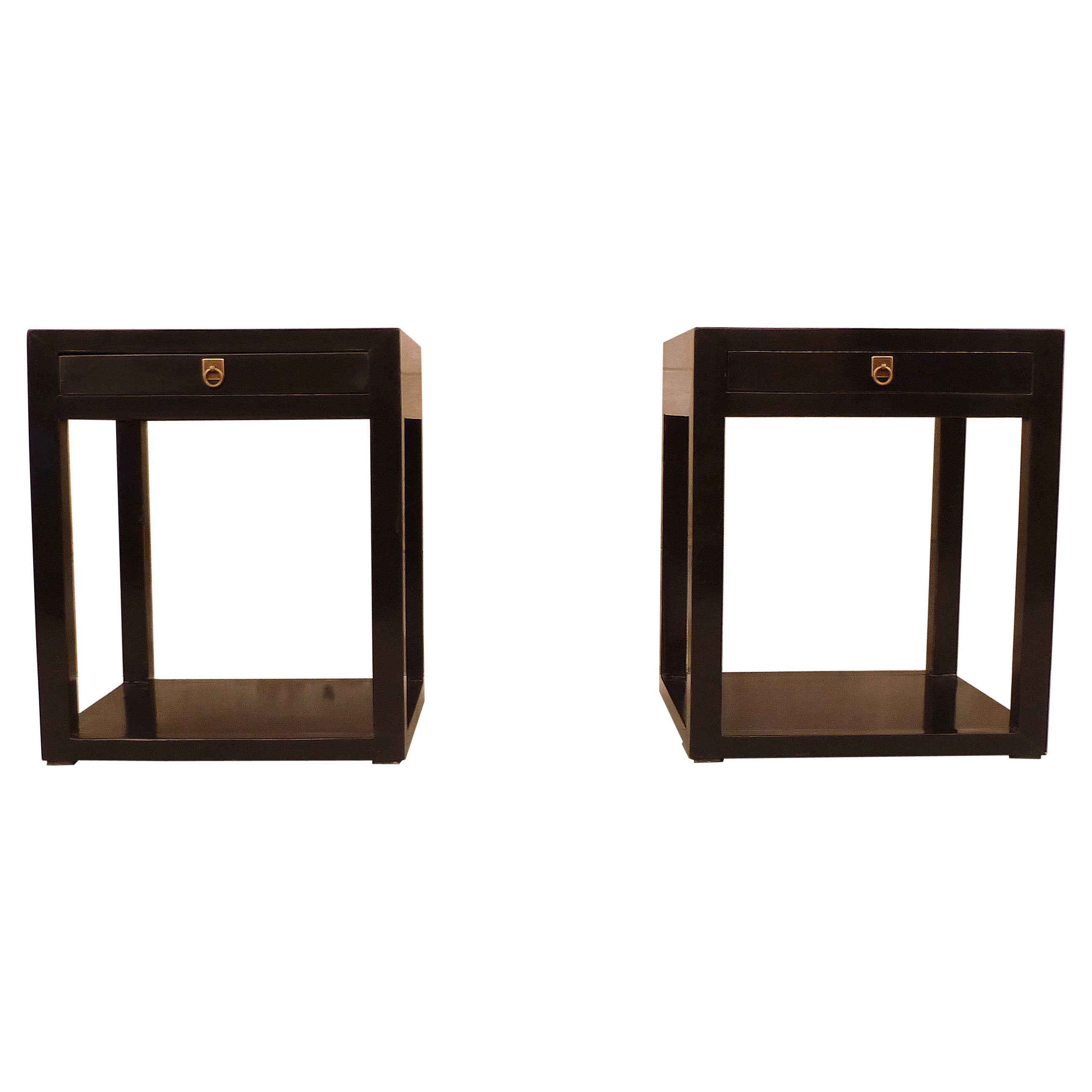 2 Silver Painted Faux Bamboo Black Lacquer End Tables at 1stDibs