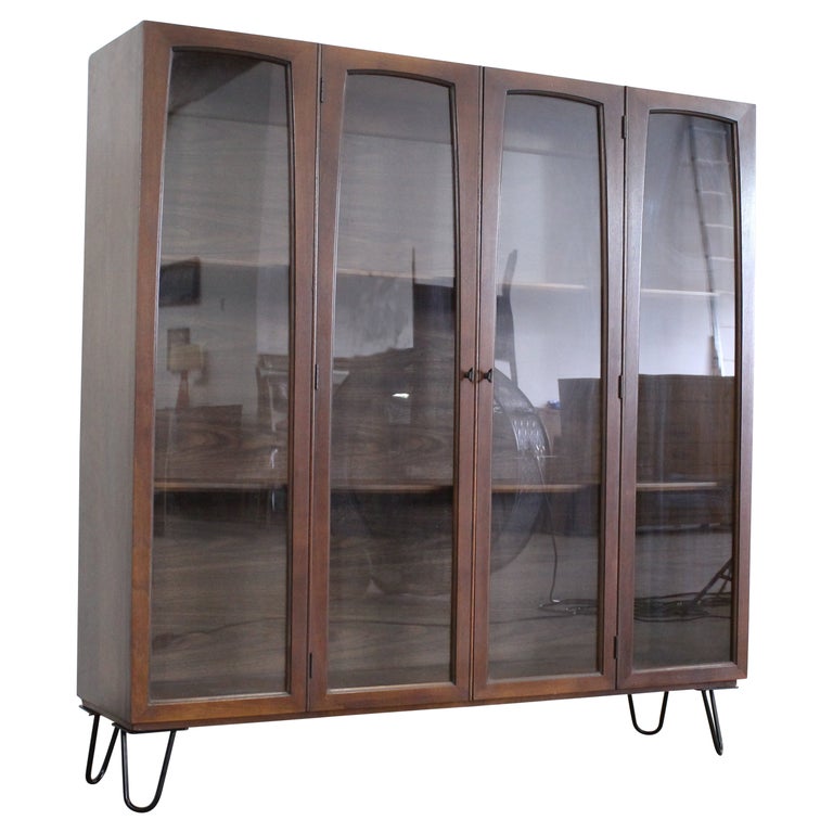 Mid Century Danish Modern Walnut Bookcase on Hairpin Legs at 1stDibs