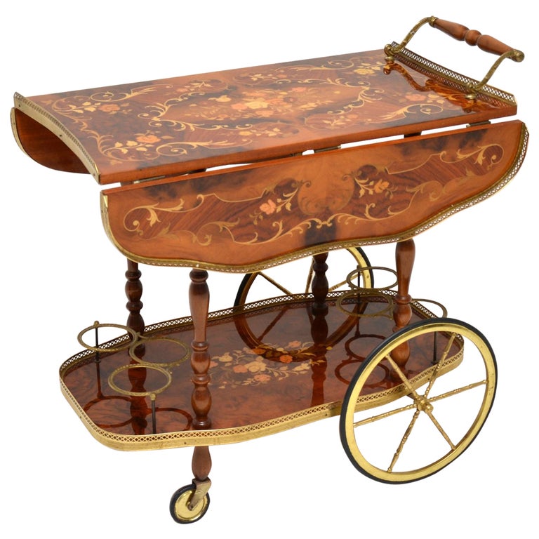 Italian Vintage Inlaid Walnut and Brass Drinks Trolley at 1stDibs ...