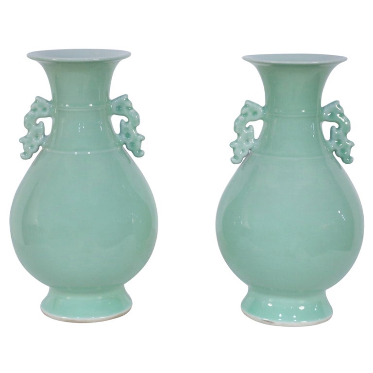 Pair of Chinese Celadon Balluster Vases For Sale at 1stDibs