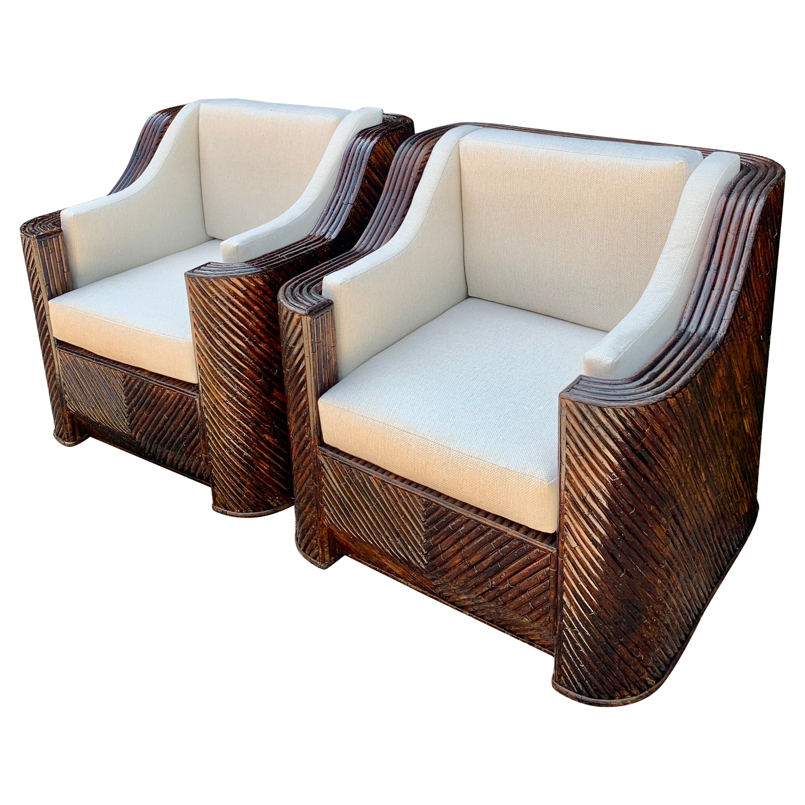 Pair of Pencil Reed Rattan Chairs at 1stDibs | reed chairs for sale
