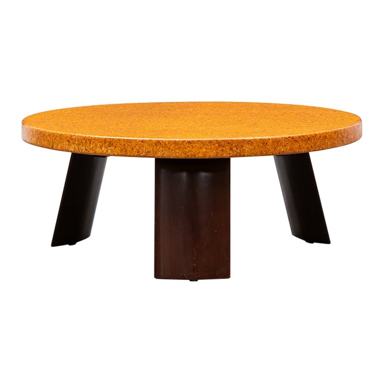 1950s Round Brown Cork and Mahogany Coffee Table by Paul Frankl For ...