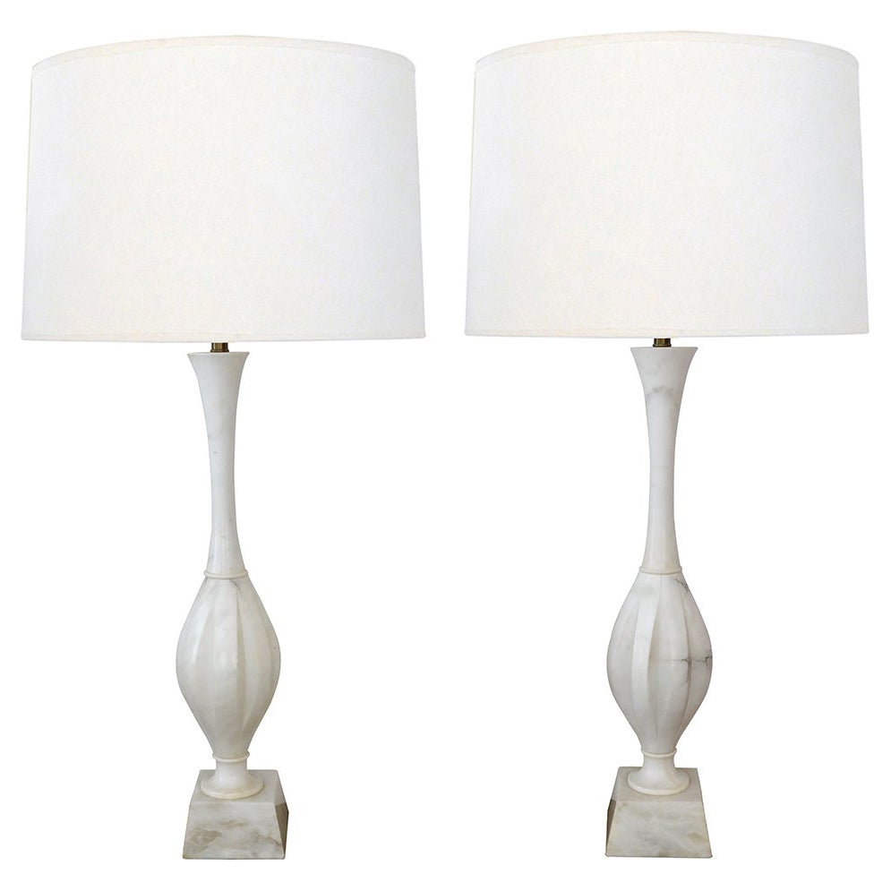 A Tall Pair of American 1960's Ivory Porcelain Baluster-Form Lamps; by ...