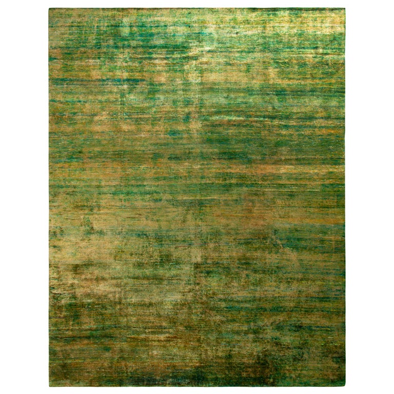 Rug and Kilim’s Modern Textural Rug in Green, Yellow Solid-Stripe ...