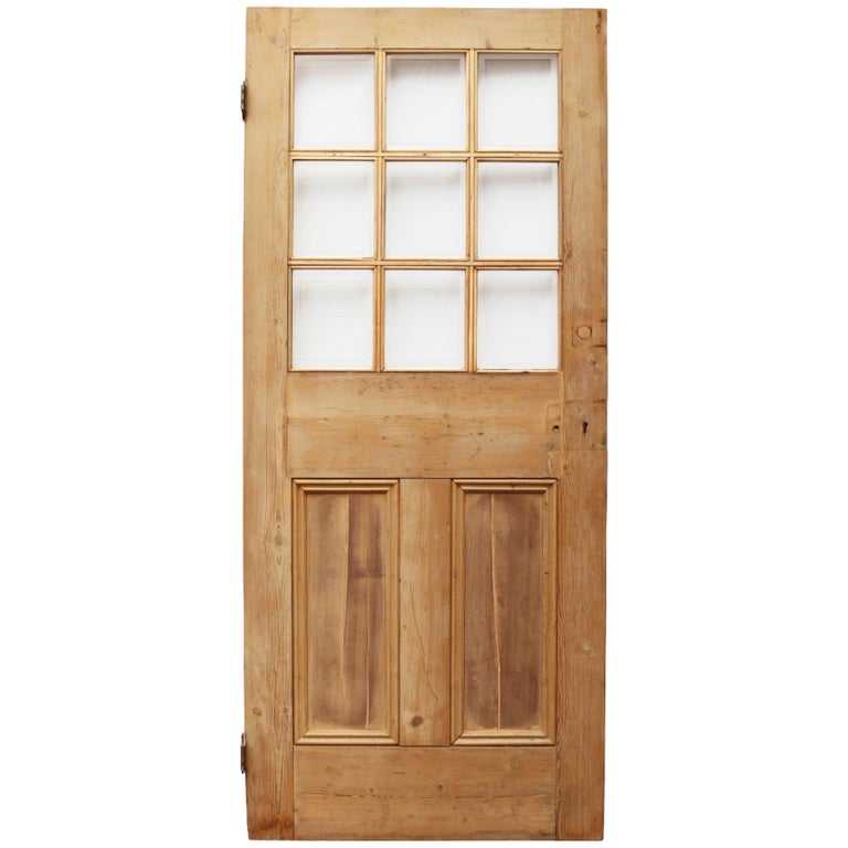 Reclaimed Pine Door with Glass Panel For Sale at 1stDibs