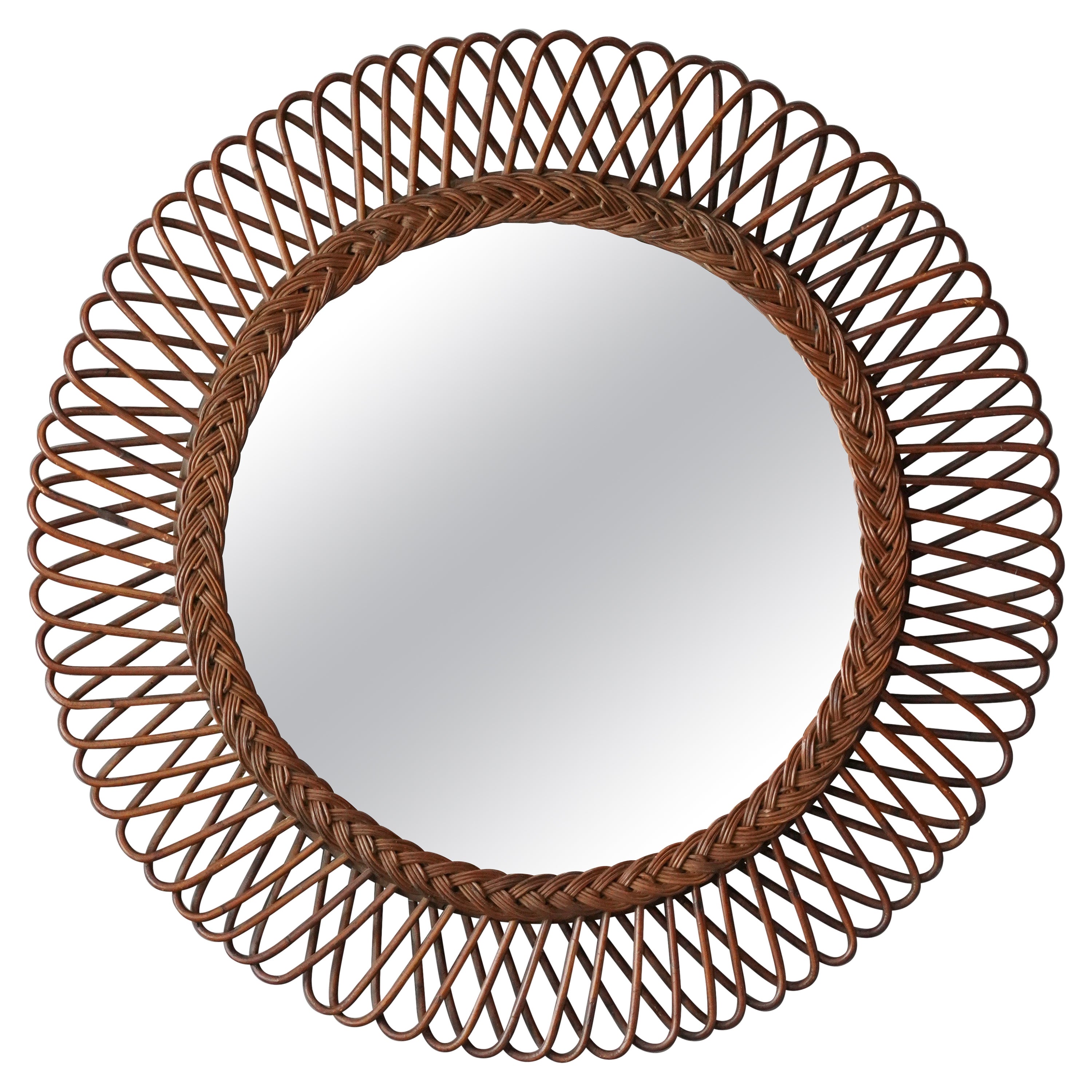 Italian Rattan and Brass Hexagon Shaped Mirror by Cantu, 1950s For Sale ...