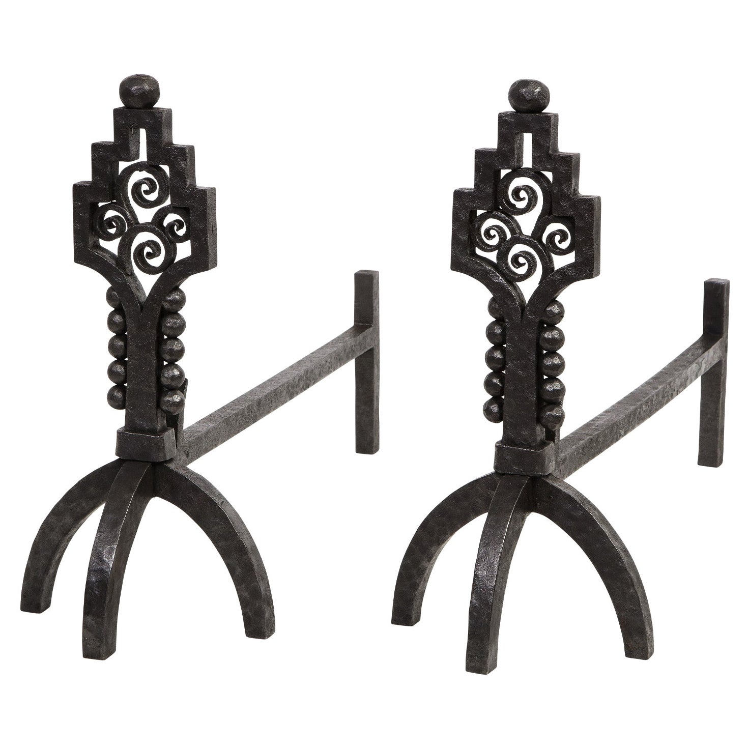 Pair of Art Deco Fox Head Figural Andirons at 1stDibs