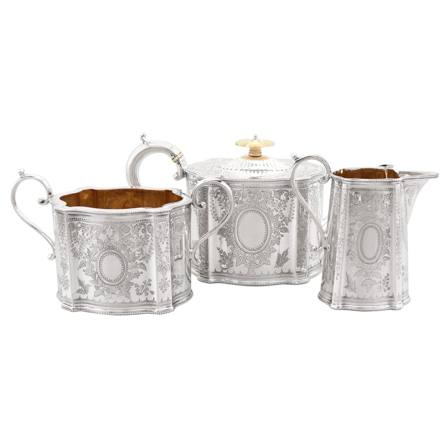 Antique Victorian Sterling Silver Three-Piece Tea Set at 1stDibs