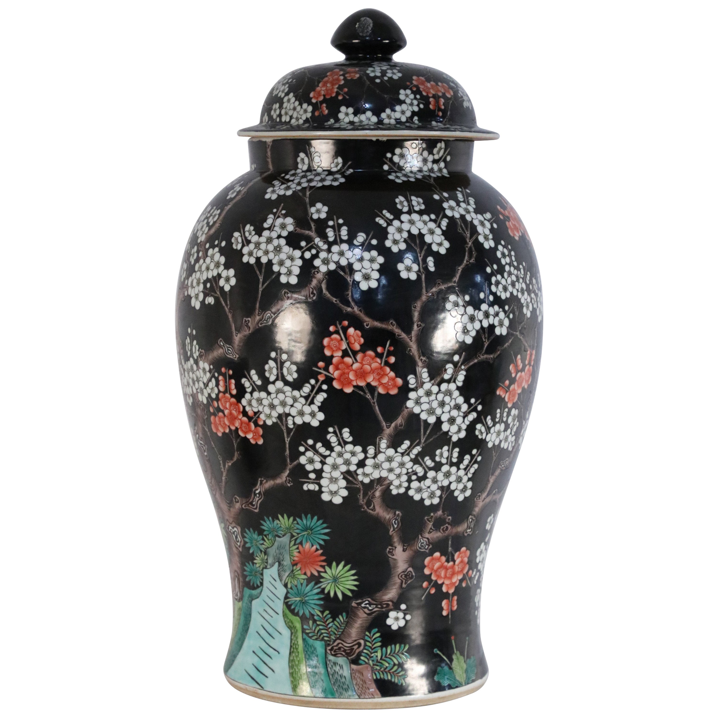 Pair of Chinese Off-White Cherry Blossom Tree and Bird Motif Porcelain ...