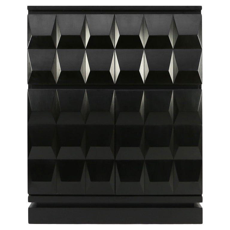 Belgian Brutalist Graphical Black Highboard, 1970s at 1stDibs
