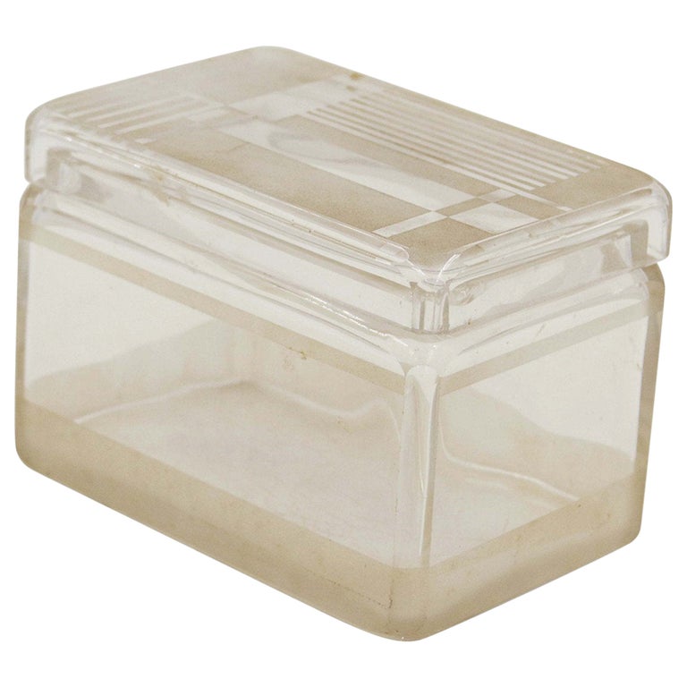 French Art Deco Frosted Geometric Design Lidded Glass Box For Sale at ...