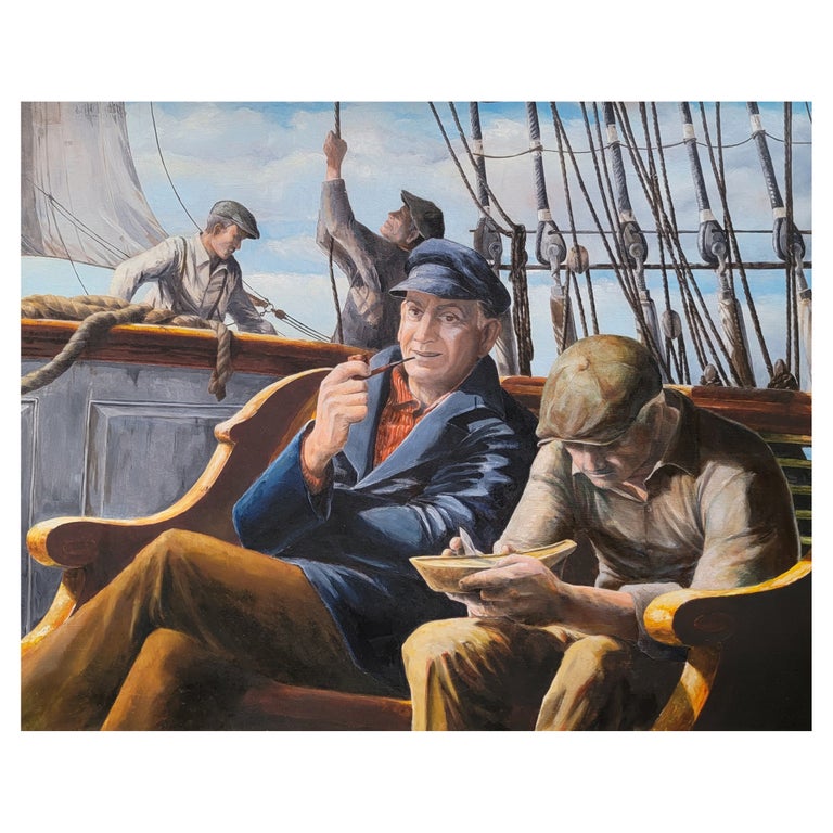 Nautisches Gemälde von Matrosen auf Schiff im Angebot bei 1stDibs