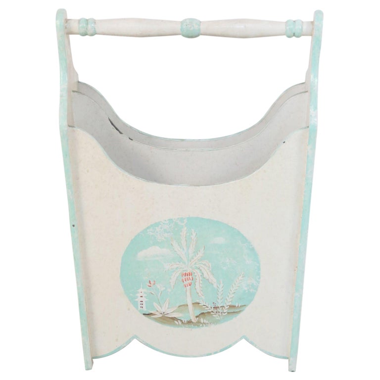 Chinese Painted White Wooden Magazine Rack For Sale at 1stDibs