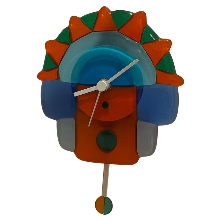 Postmodern / Memphis Era Art Glass Wall Clock at 1stDibs