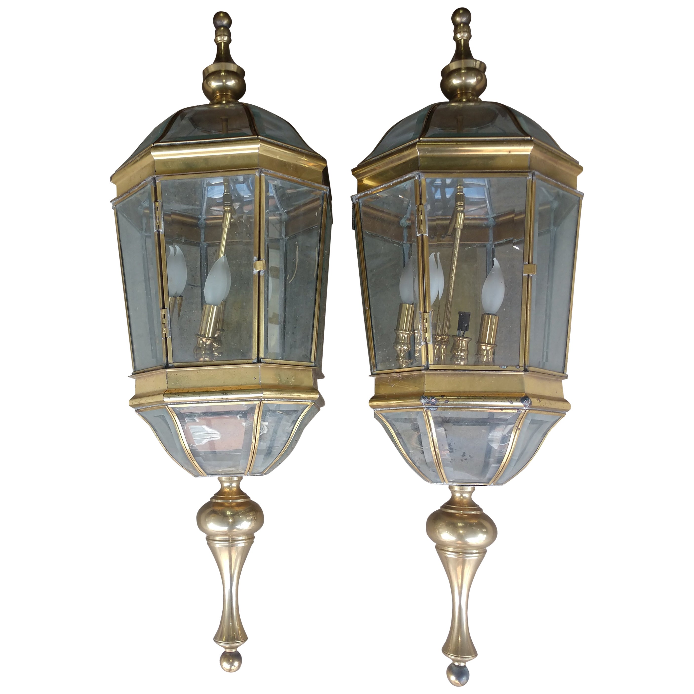 Pair of Antique Brass and Glass Railway Carriage Candle Light Lamps at ...