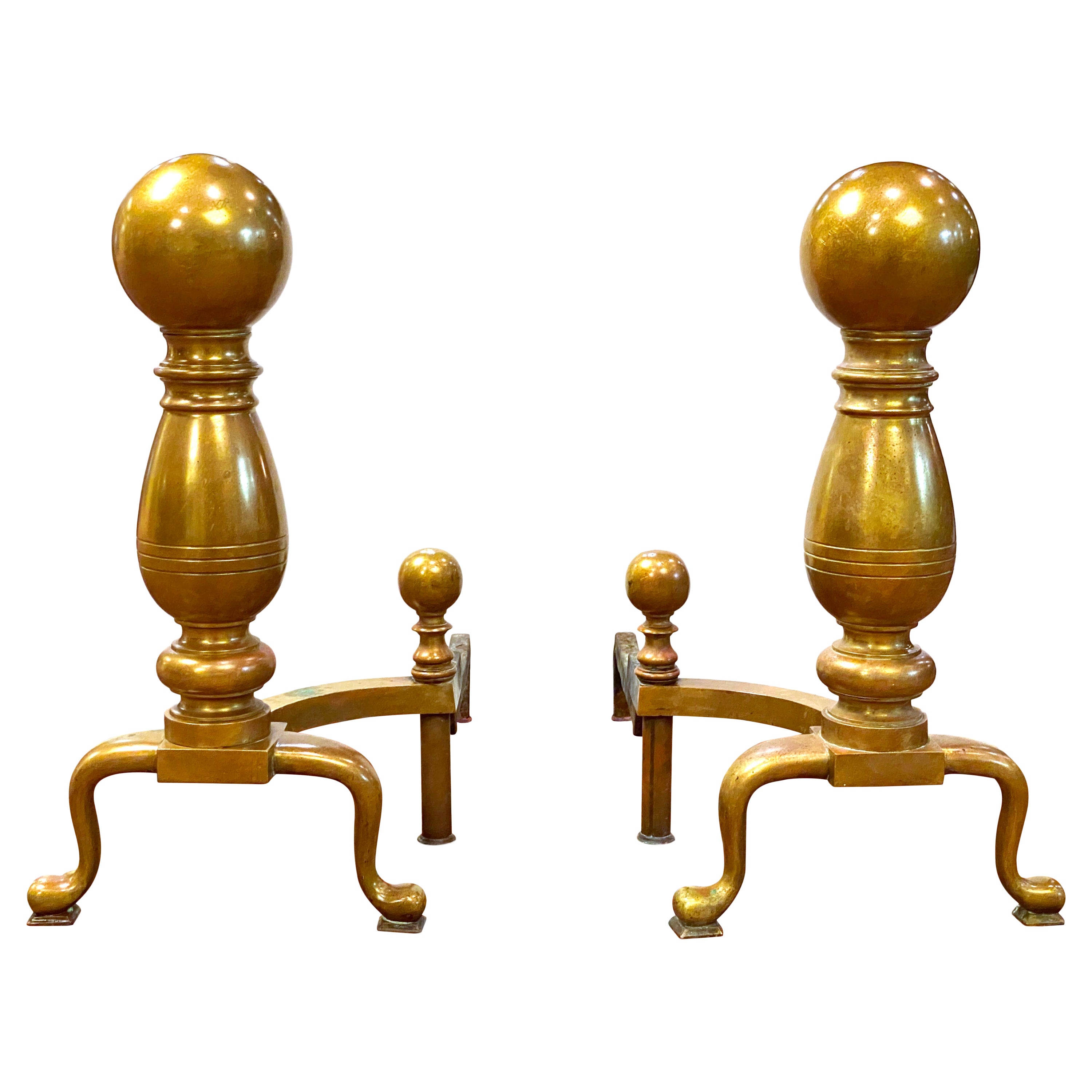 American Aesthetic Movement Brass Andirons For Sale at 1stDibs