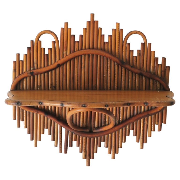Wicker Pencil Reed and Bentwood Wall Shelf at 1stDibs