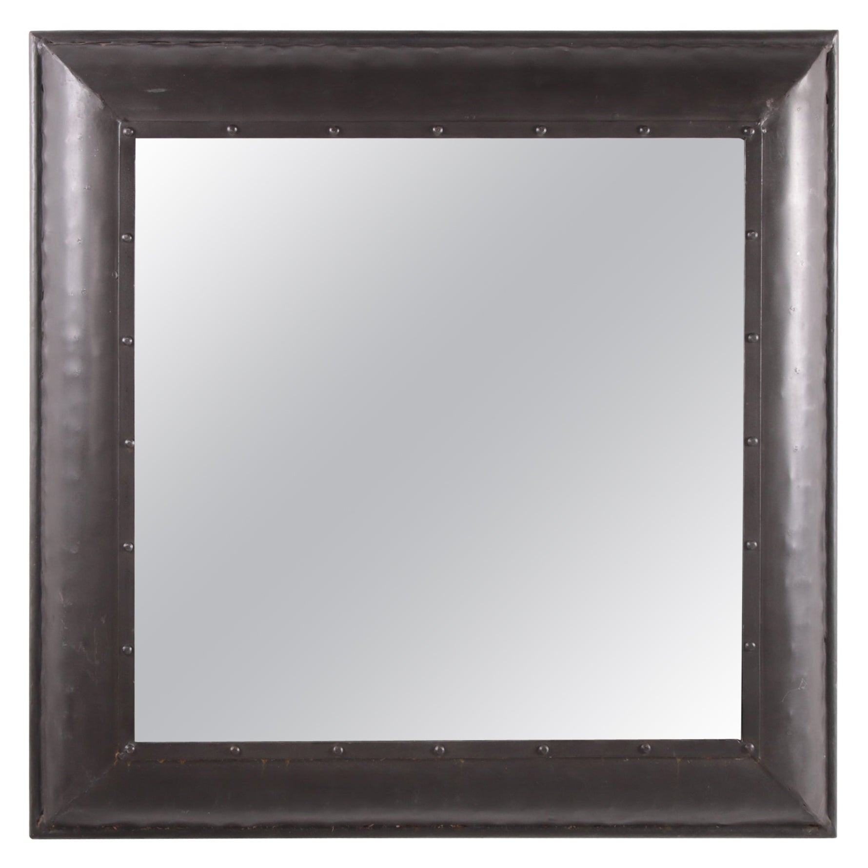 Square Metal and Leather Mirror For Sale at 1stDibs