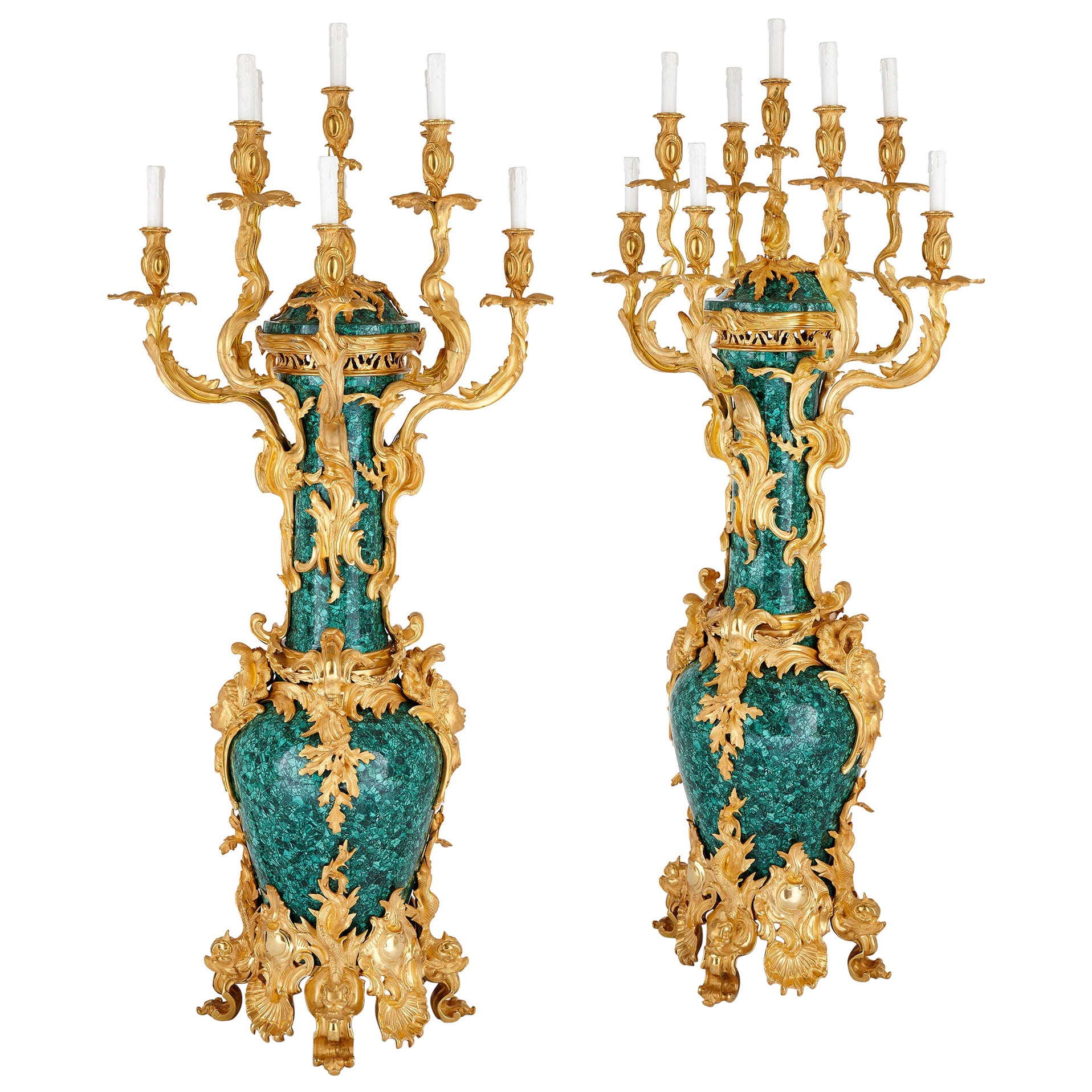 Pair of Very Large French Brass Candelabra in the Gothic Revival Style ...