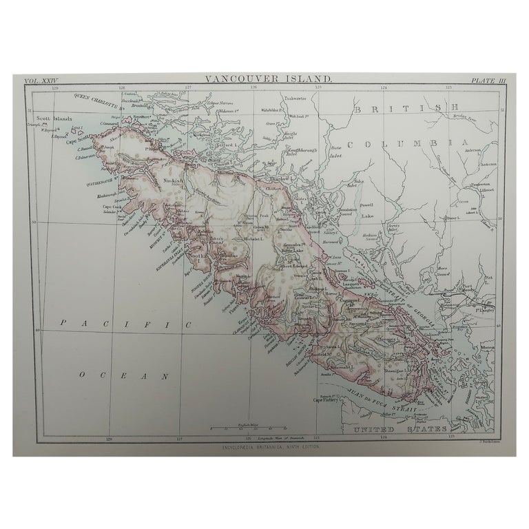 Original Antique Map of Vancouver, Canada, 1889 at 1stDibs
