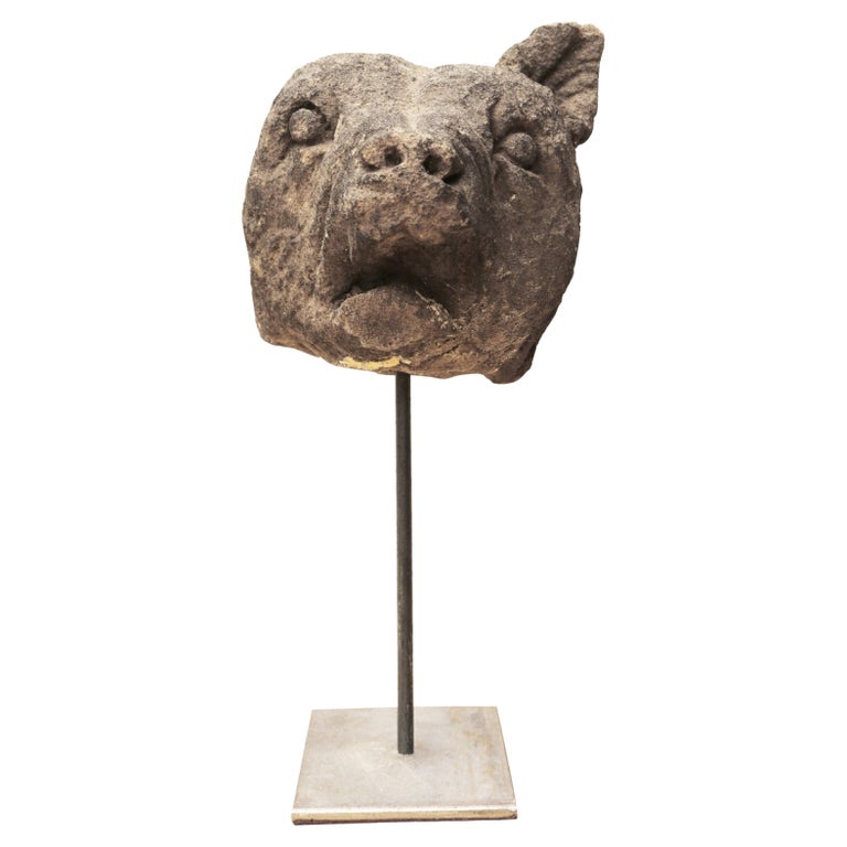 Carved Stone Antique Fox Head Sculpture For Sale at 1stDibs