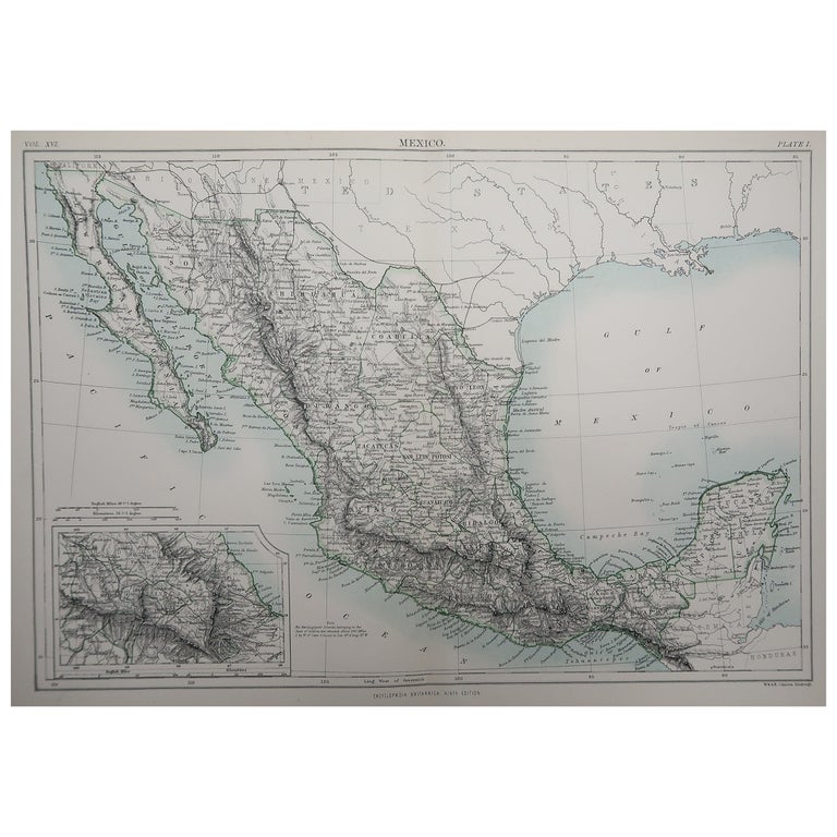 Original Antique Map of Mexico, 1889 at 1stDibs