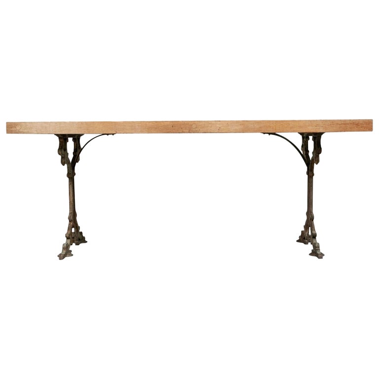 Massive Pine Work Table on Antique Iron Base For Sale at 1stDibs