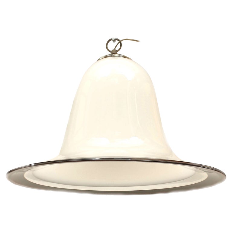 Italian Midcentury Murano White Glass Bell Lantern For Sale at 1stDibs