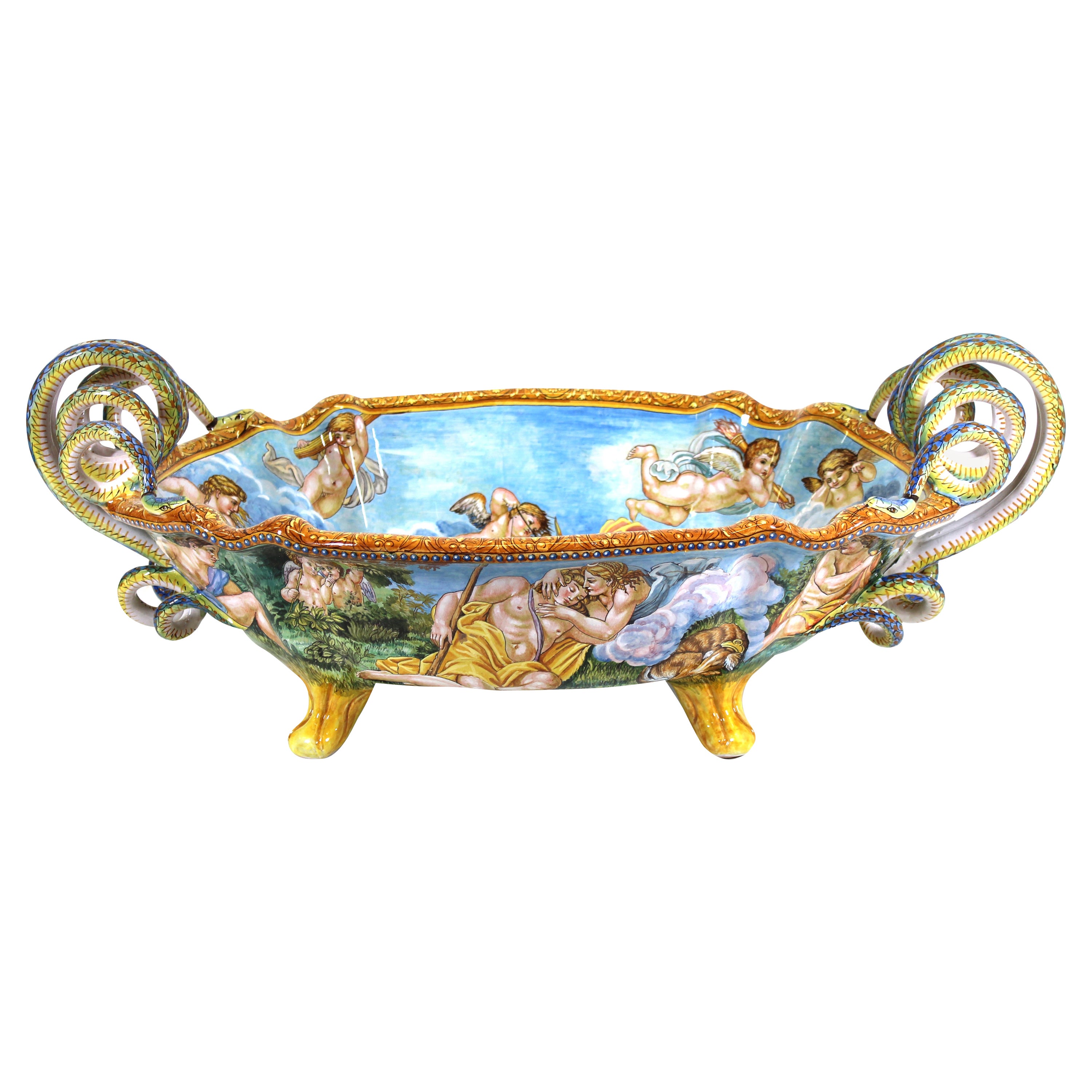 Large Mollica Brothers Italian Majolica Centerpiece with Herons at 1stDibs