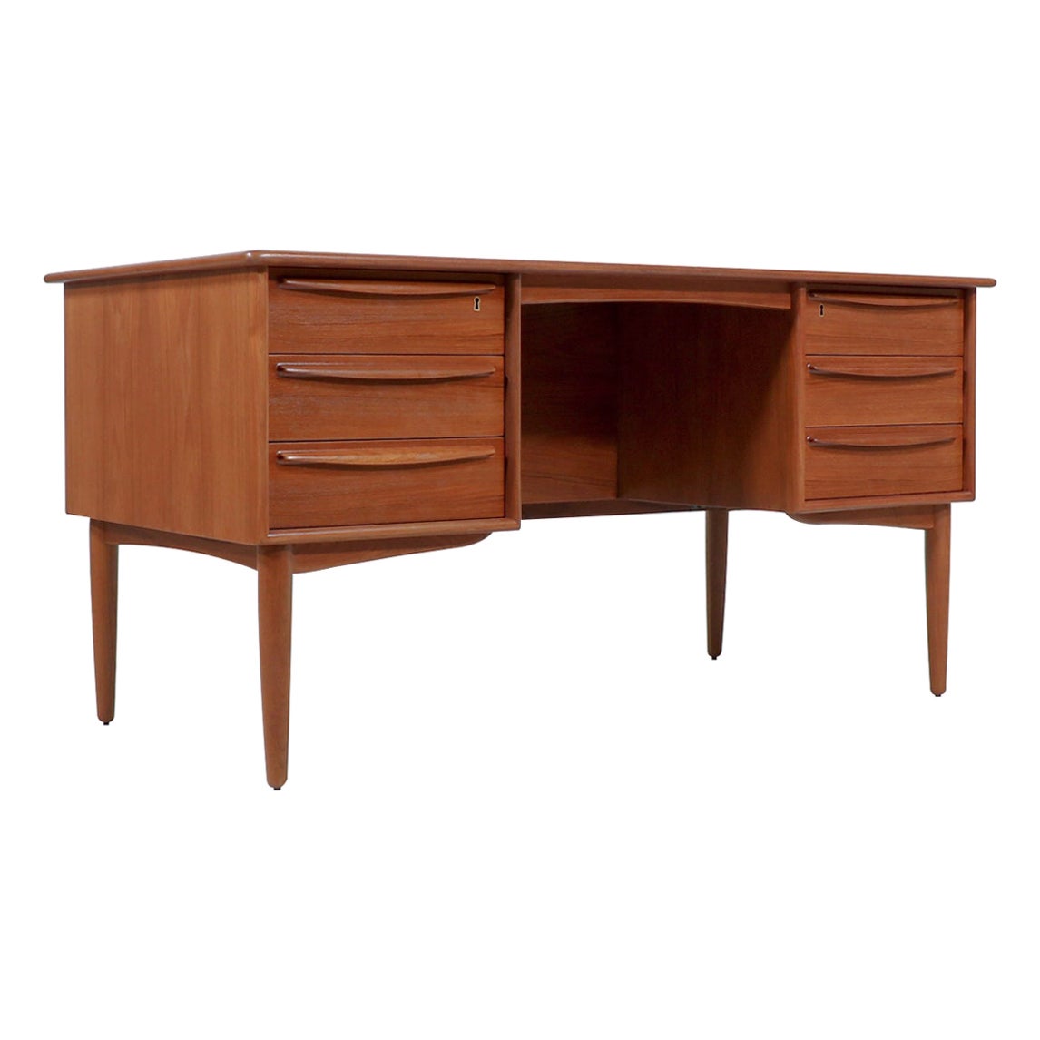 Danish Teak Curved Top Desk with Bookcase Cabinet Front by Svend Madsen ...