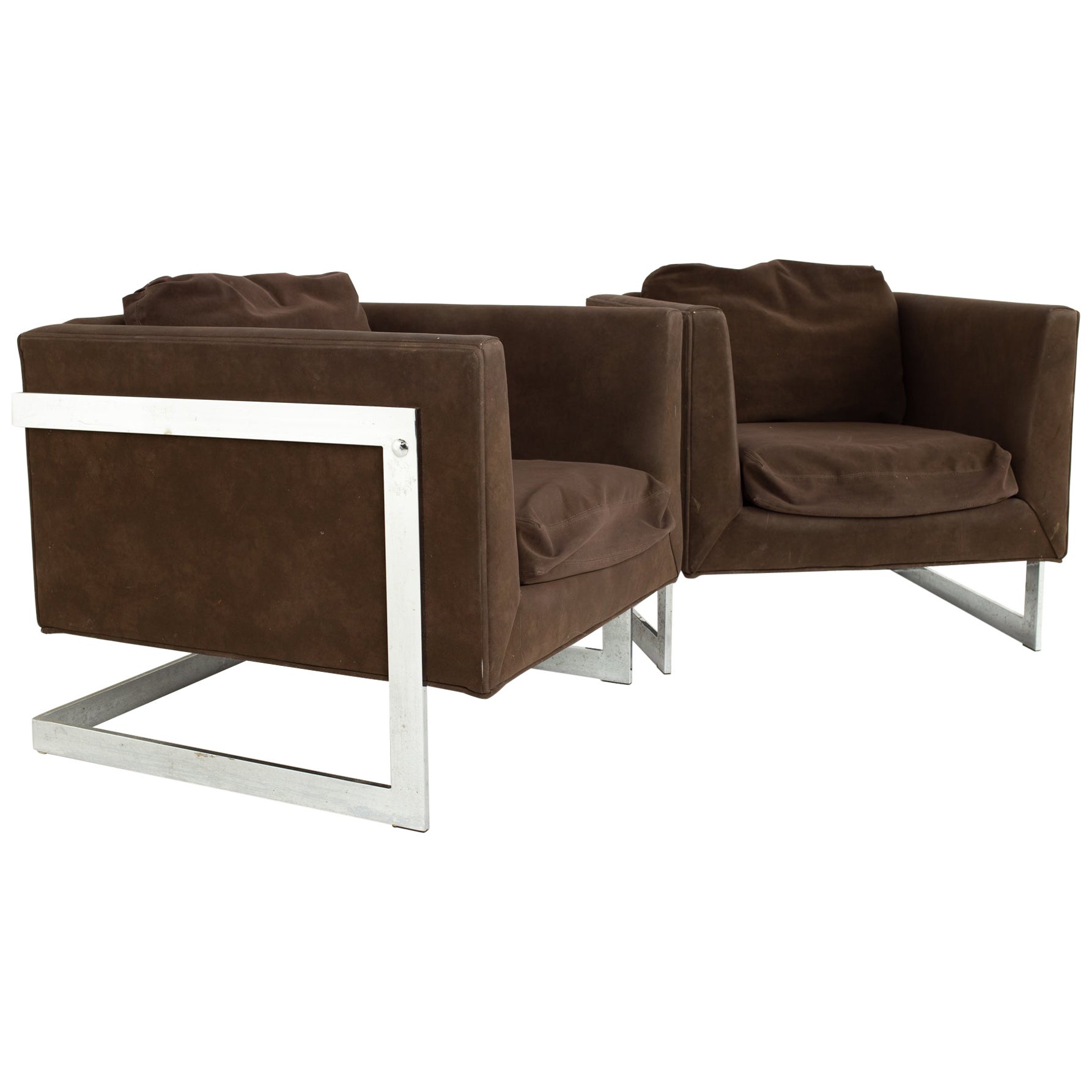 Pair of Streamlined Milo Baughman Flat Wide-Band Leather Chairs For ...