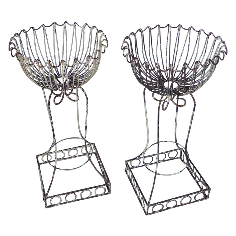 Pair of European Antique Wire Planters For Sale at 1stDibs