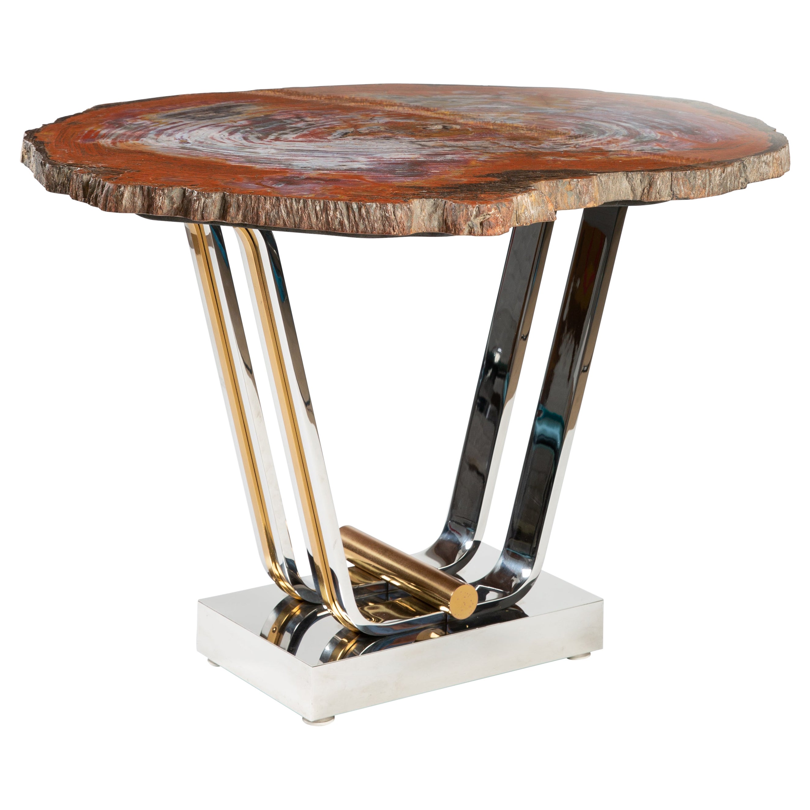 Rare Karl Springer Offset Petrified Wood Table at 1stDibs
