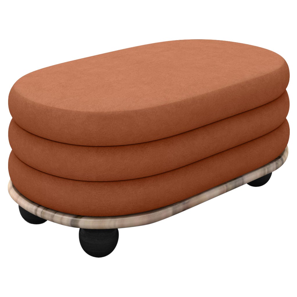 Pink Marble and Peach Mohair Medium Ottoman For Sale at 1stDibs