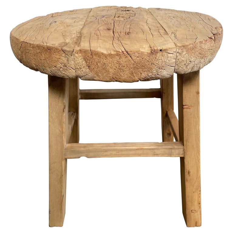 Vintage Round Elm Wood Side Table at 1stDibs