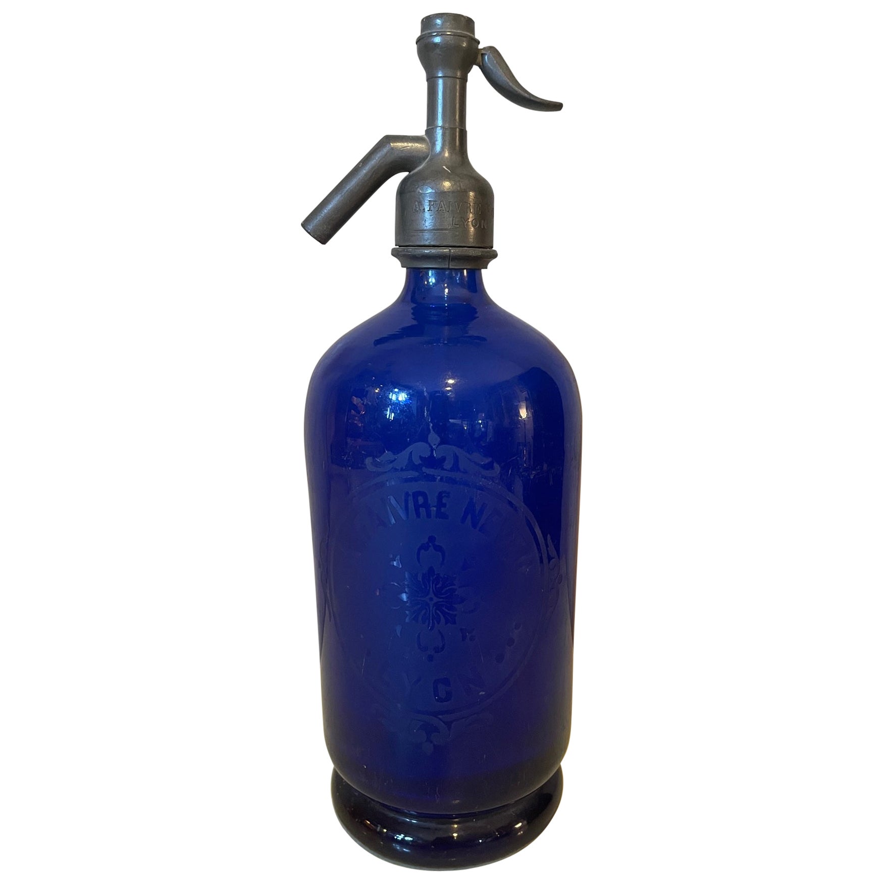 20th Century French Blue Glass Syphon Bottle, 1900s at 1stDibs