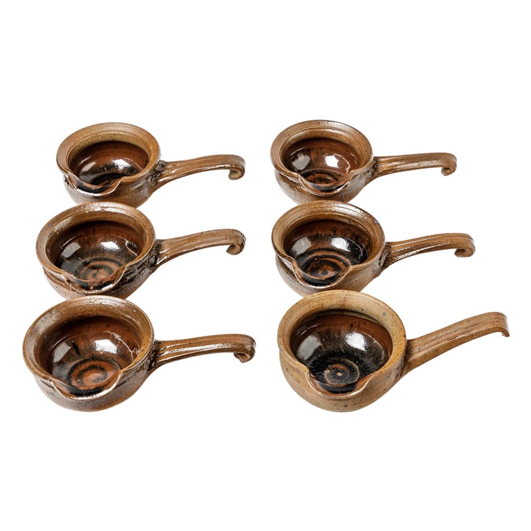 Black and Brown Design Set of 6 Ceramic Coffee Mugs or Bowls by Pierre ...