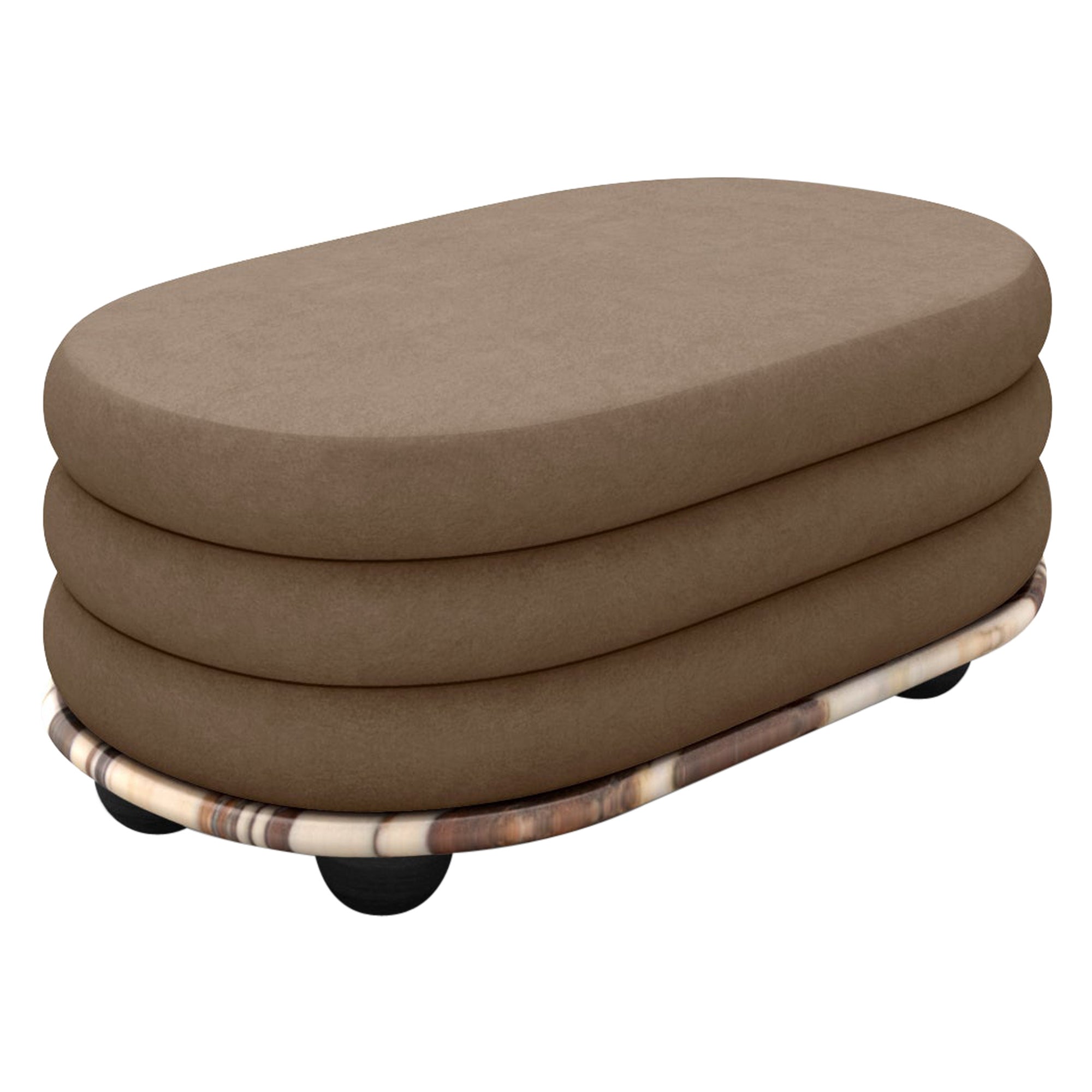 Pink Marble and Peach Mohair Medium Ottoman For Sale at 1stDibs