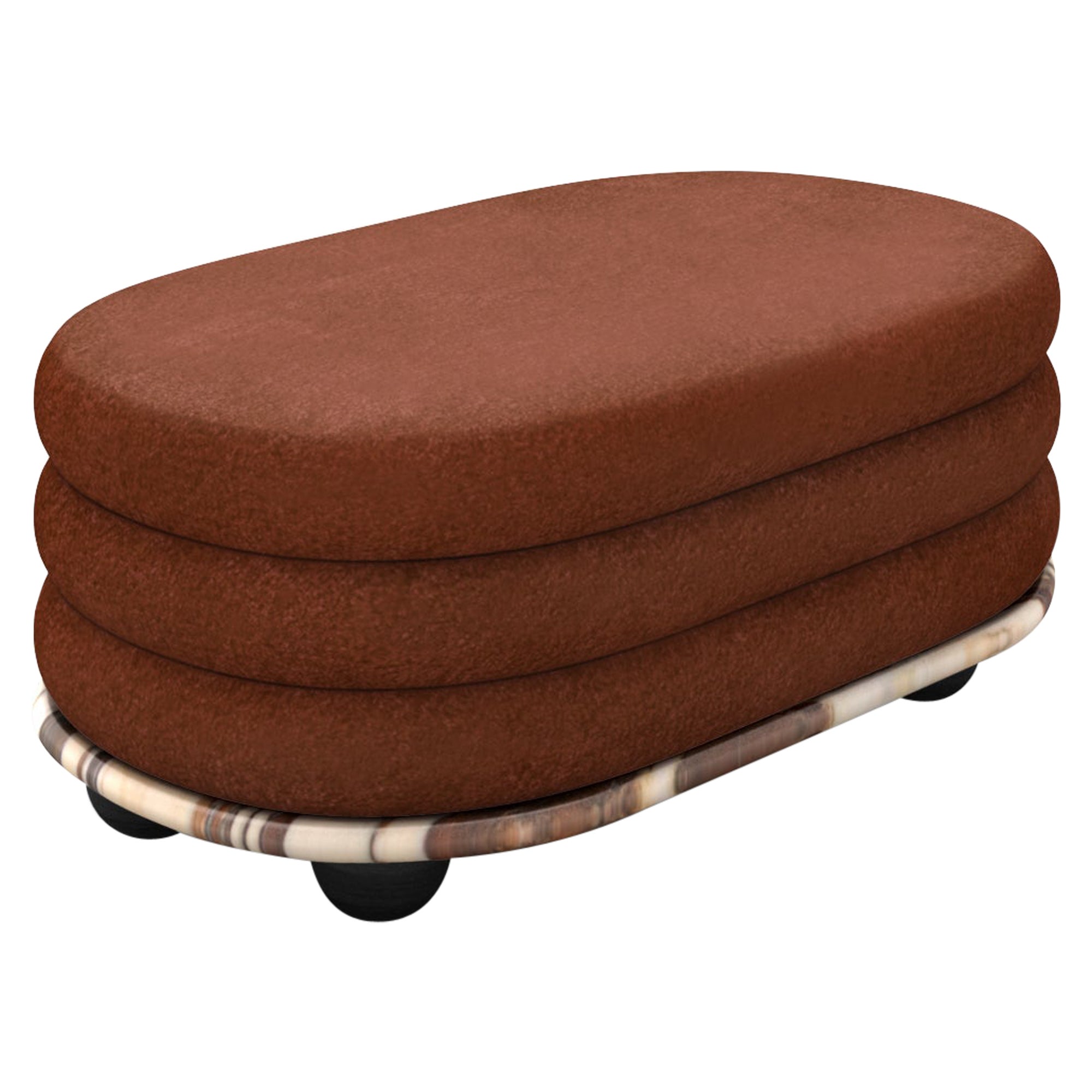 Maroon Marble and Burgundy Mohair Medium Ottoman For Sale at 1stDibs