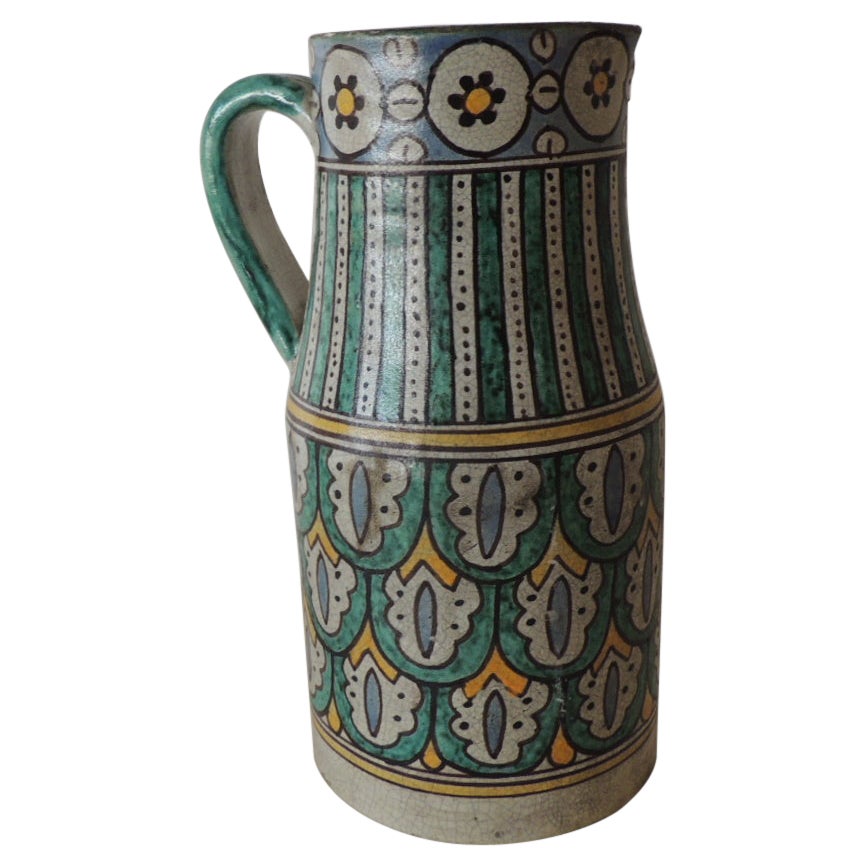 Hand Painted Round Spanish Ceramic Decorative Vase For Sale at 1stDibs