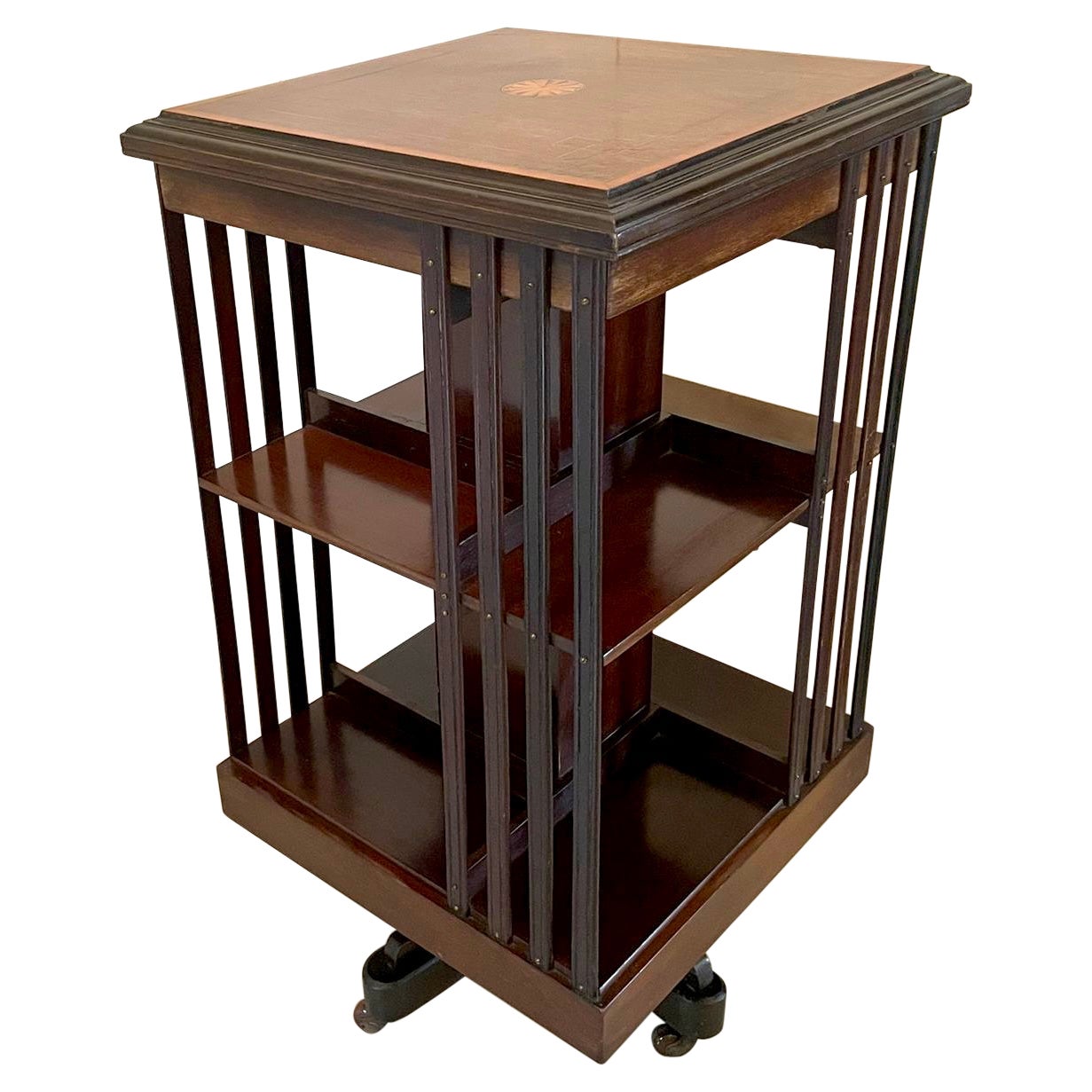 Antique Edwardian Brass and Mahogany Revolving Paper Rack or Magazine ...