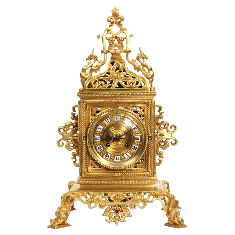 Large Gilt Bronze Baroque Table Clock, The Sea at 1stDibs