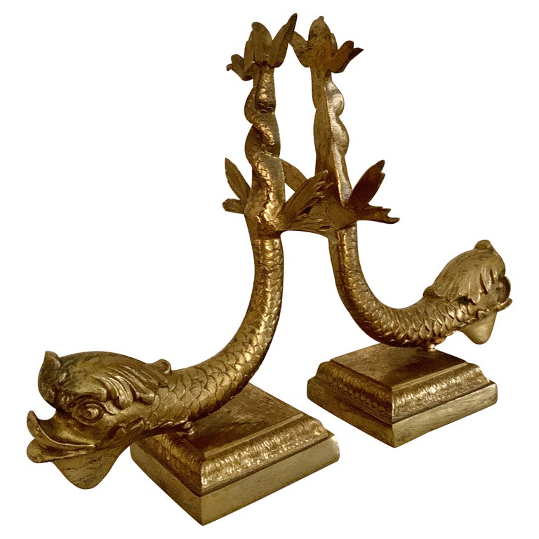 Pair of Italian Brass Dolphin Bookends For Sale at 1stDibs