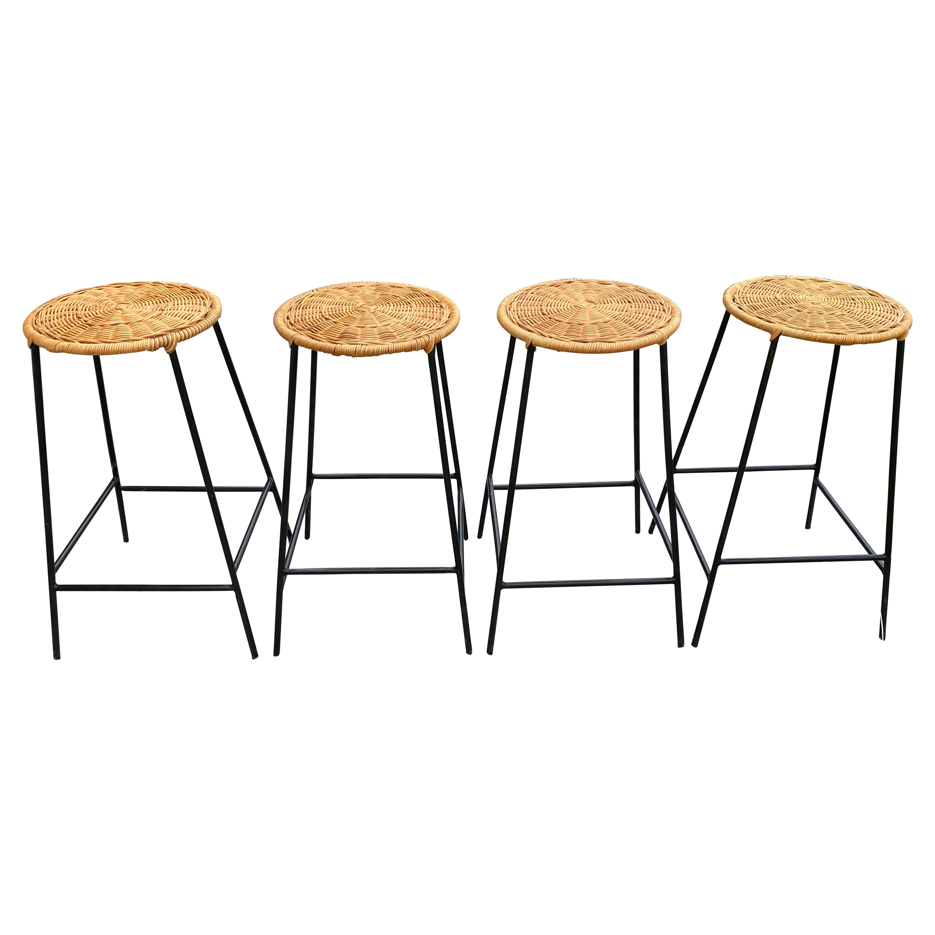 Vintage Rattan and Iron Stacking Counter Stools at 1stDibs
