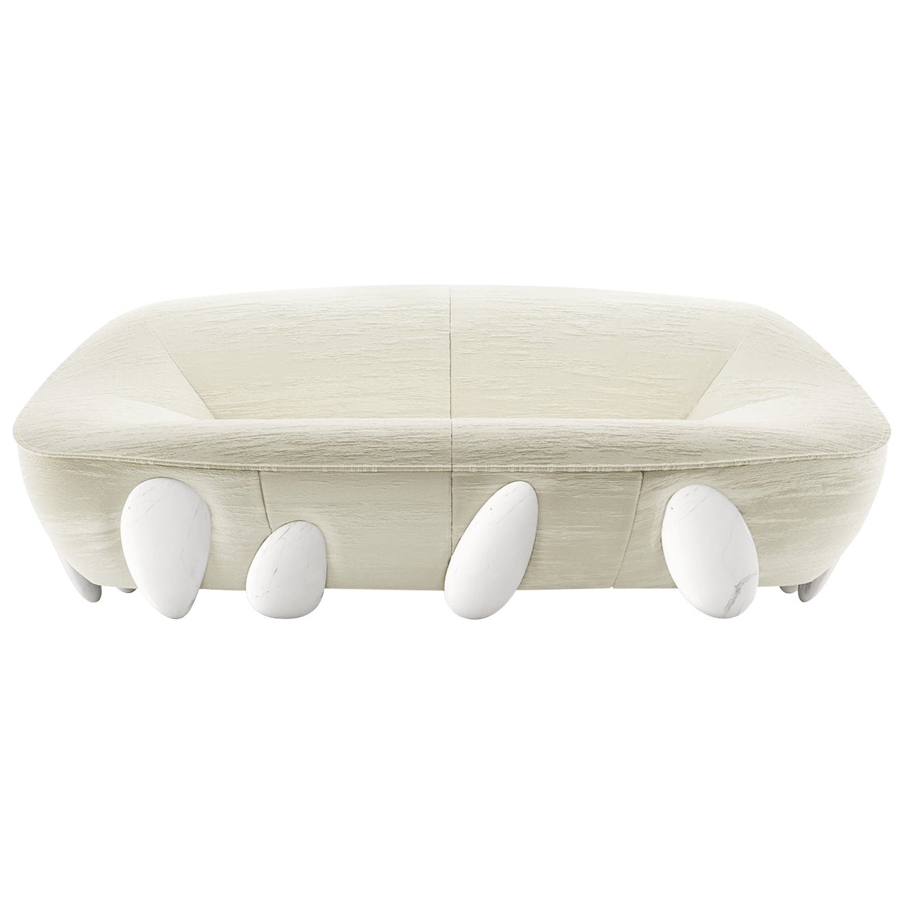 Contemporary Round White Bouclé Sofa With Handpainted Legs For Sale at ...