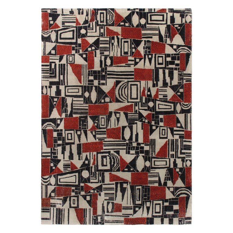 Vintage Mid-Century Cubist Handknotted Rug For Sale at 1stDibs