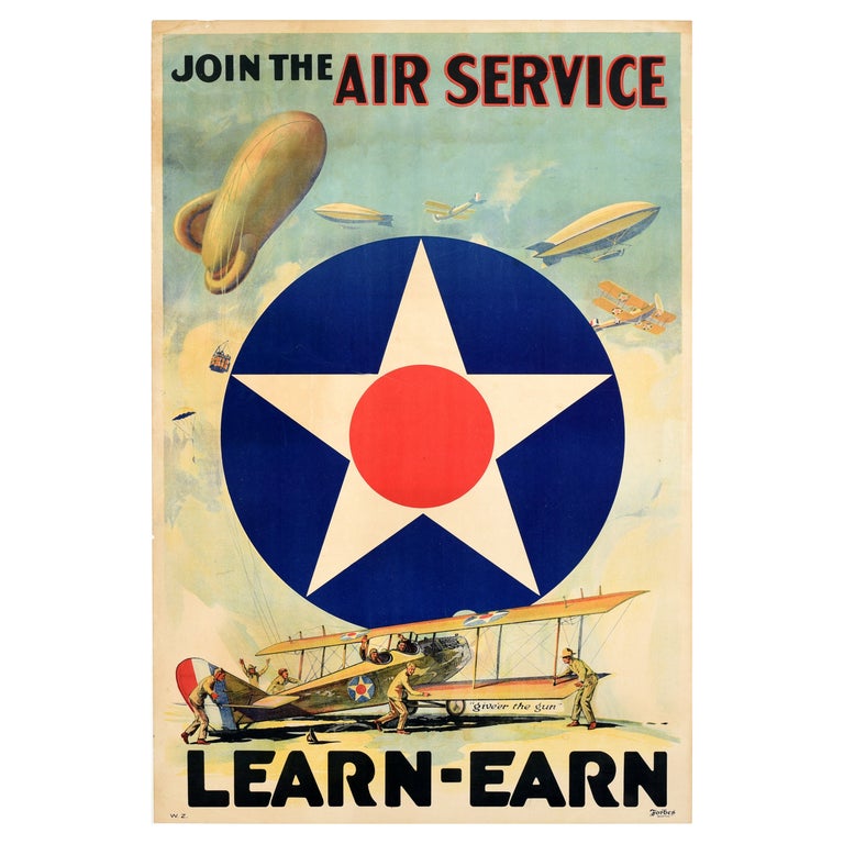 Affiche ancienne originale Rejoignez le service aérien Learn Earn de la ...