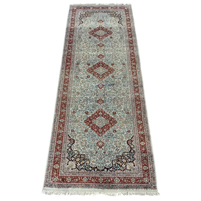 Vintage Hereke Turkey Silk Runner Rug, circa 1950s For Sale at 1stDibs